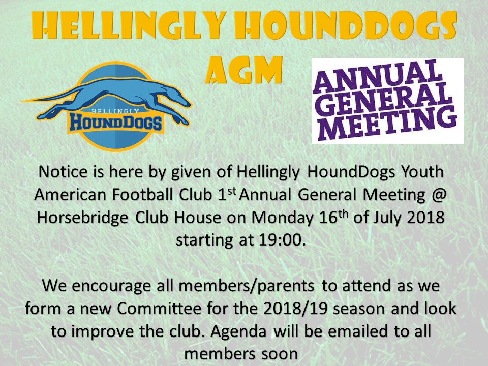 AGM UPDATE – Hellingly Hound Dogs Youth American Football Club